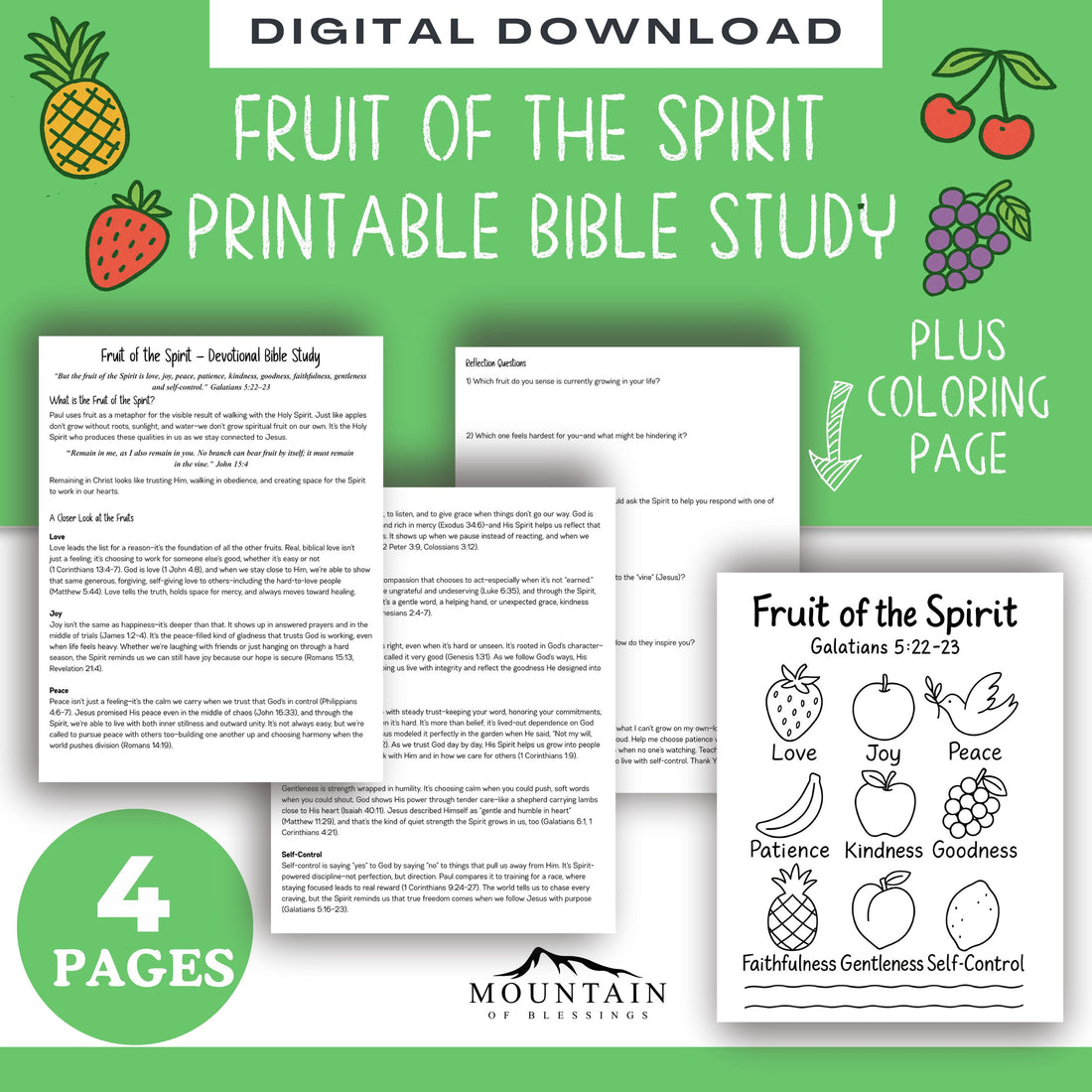 Fruit of the Spirit Printable Bible Study – Mountain of Blessings